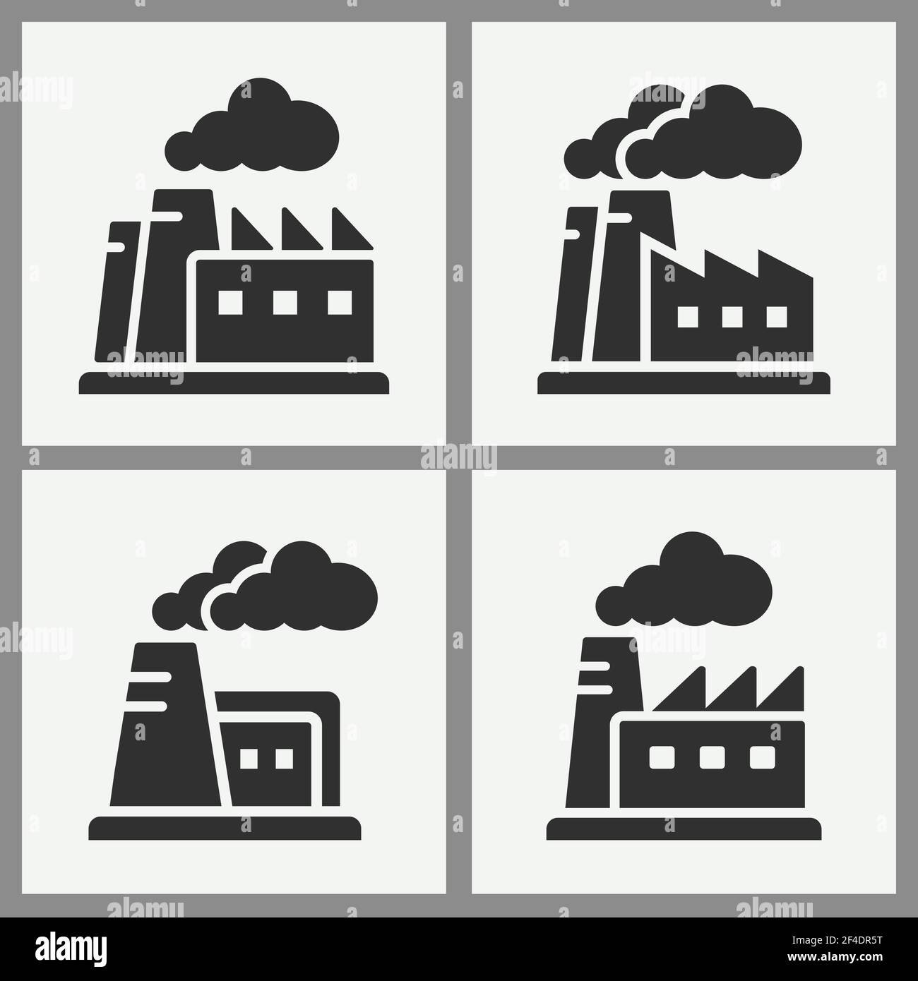 Factory building vector icon set. Illustration isolated on black ...