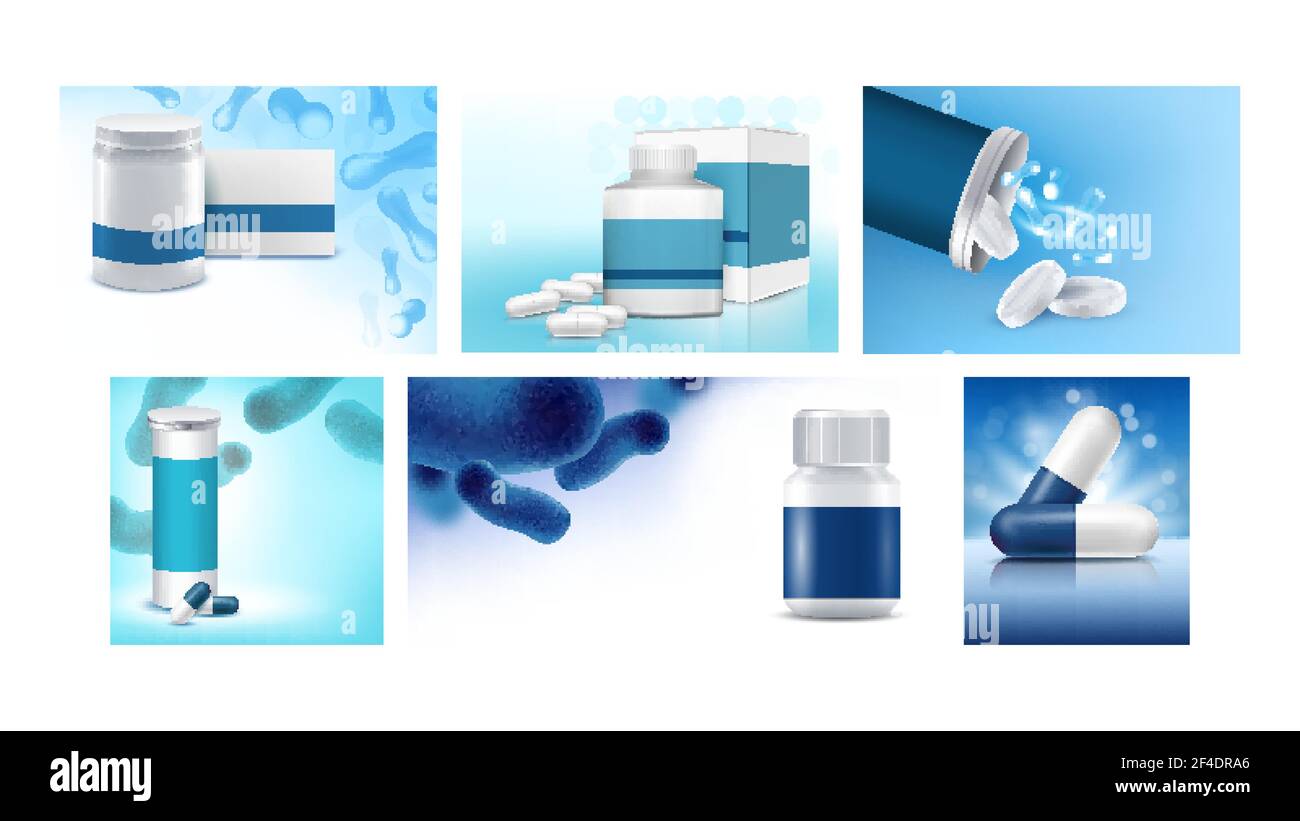 Probiotics Creative Promotional Posters Set Vector Illustration Stock ...