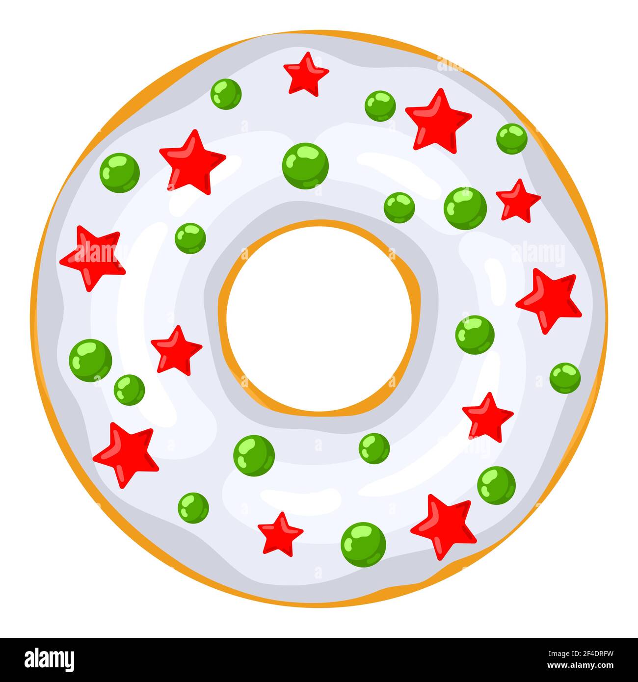Christmas donut. White donut are decorated with sweet festive red stars ...