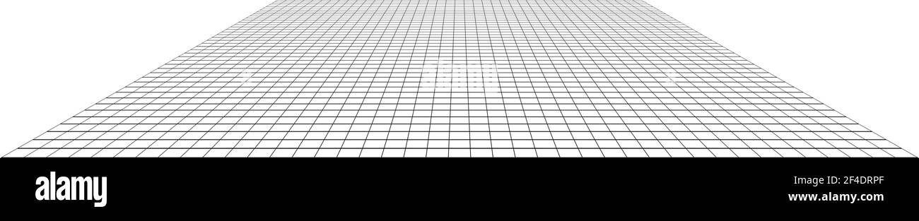 3D grid, mesh in perspective. Vanishing lattice, grating into horizon ...