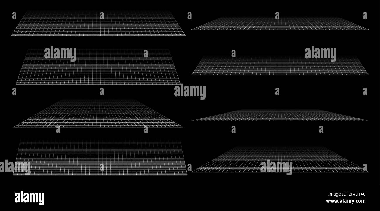 3D grid, mesh in perspective. Vanishing lattice, grating into horizon ...