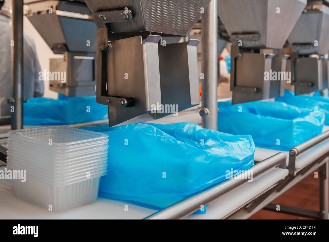 Meat processing plant. Production line of meat.Line for the production ...