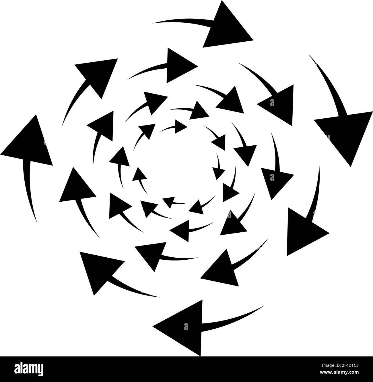 Rotating arrows. Concentric, radial, and circular arrow element. Cycle-cyclical cursor, pointer ...