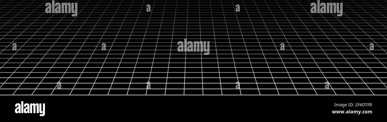 3D grid, mesh in perspective. Vanishing lattice, grating into horizon ...
