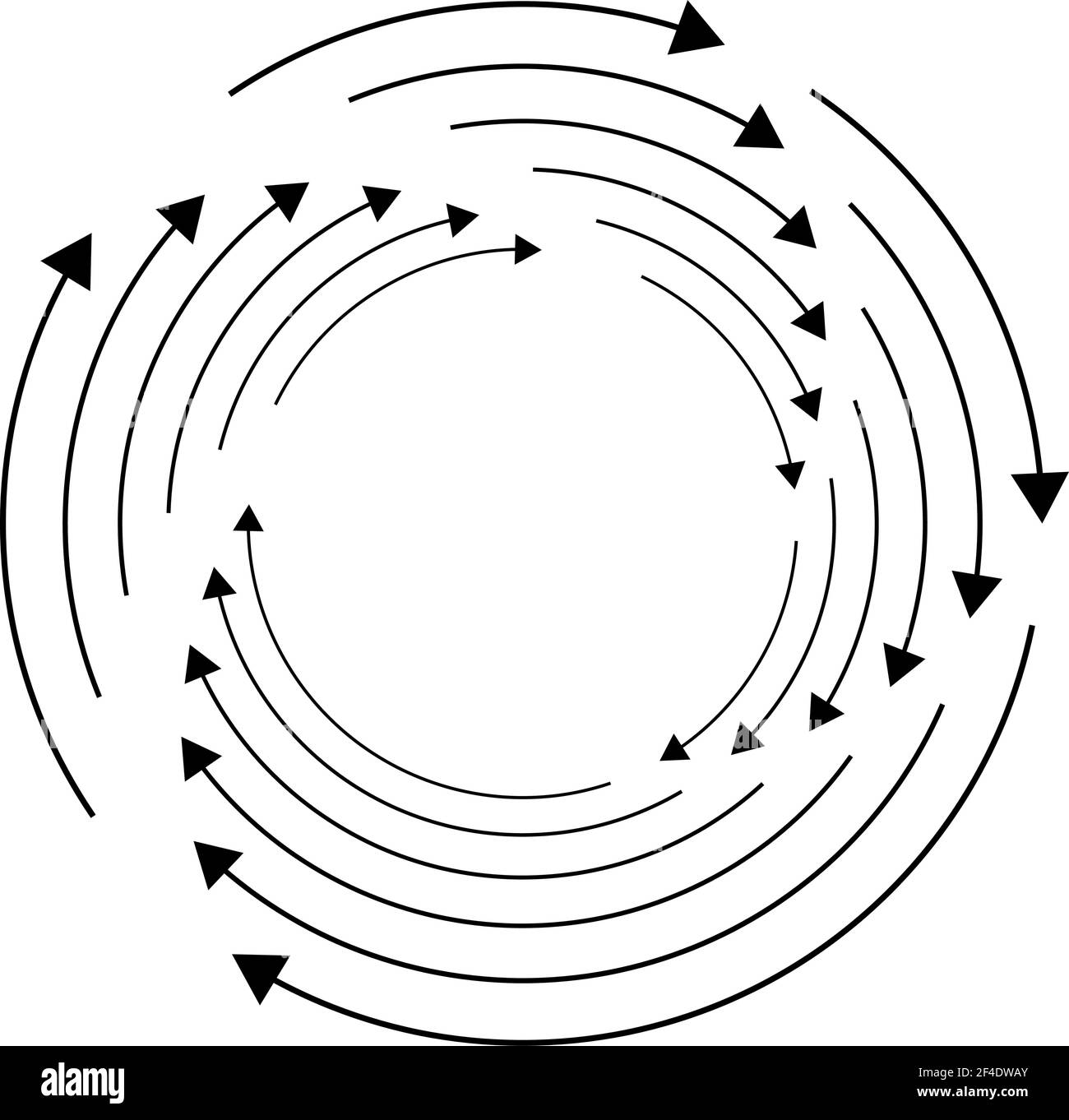 Rotating arrows. Concentric, radial, and circular arrow element. Cycle-cyclical cursor, pointer ...