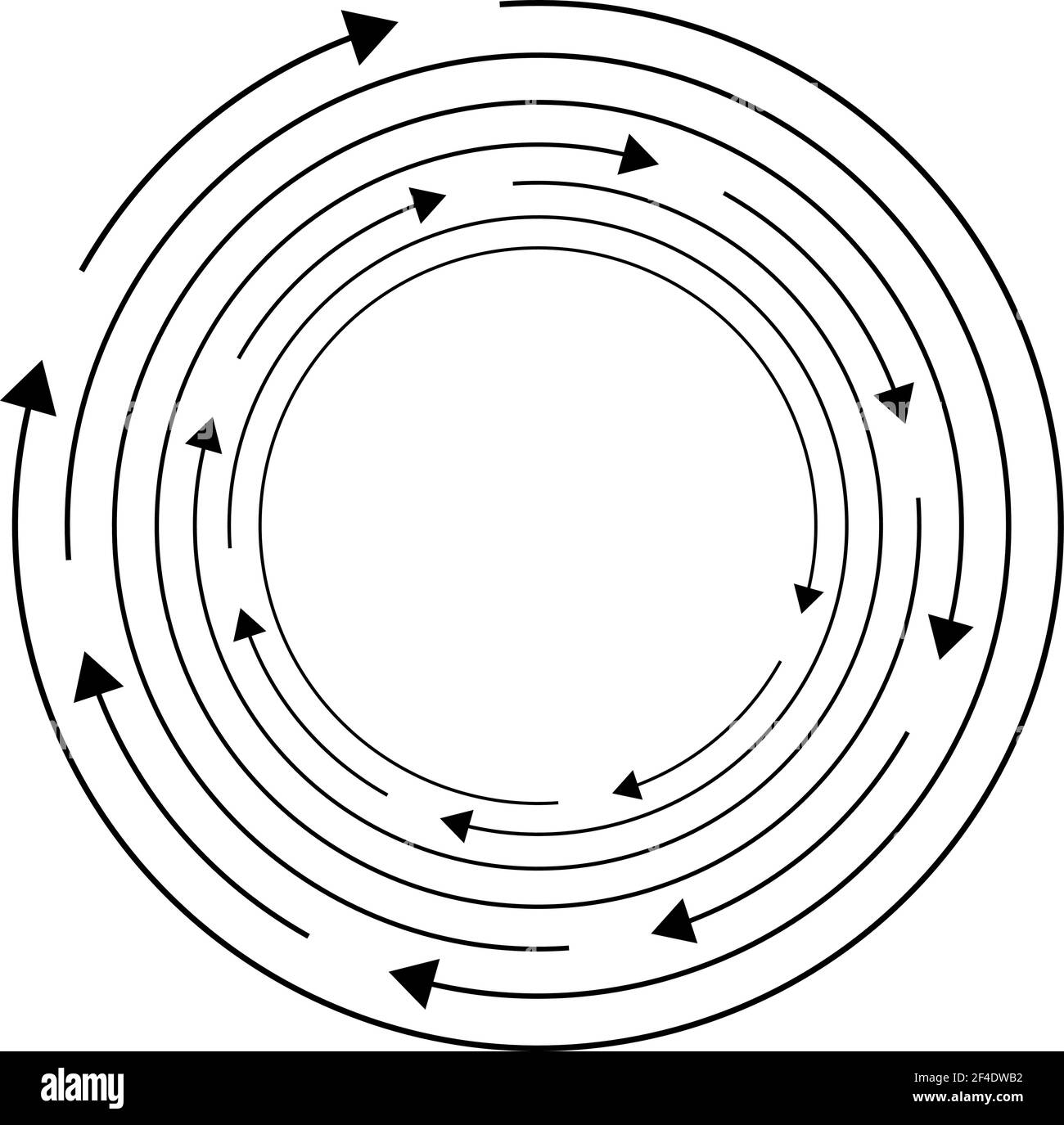 Rotating arrows. Concentric, radial, and circular arrow element. Cycle-cyclical cursor, pointer ...