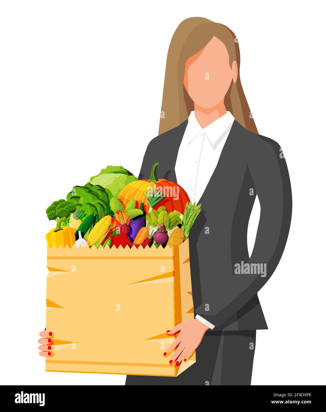 Woman paper grocery bag Stock Vector Images - Alamy