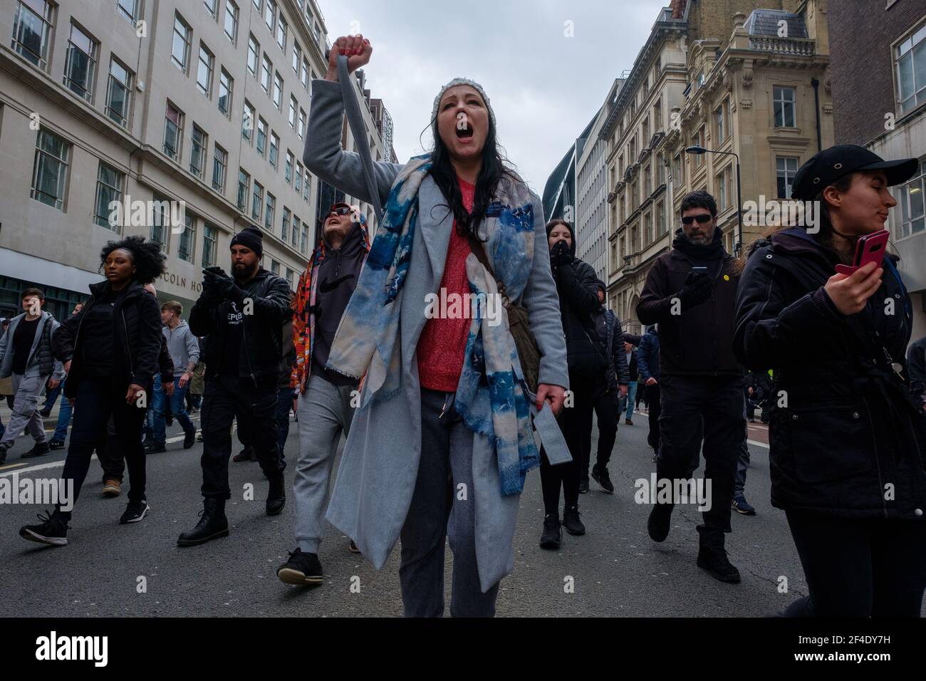 London, UK. March 20, 2021. Stand Up X protesters gather in Hyde Park ...