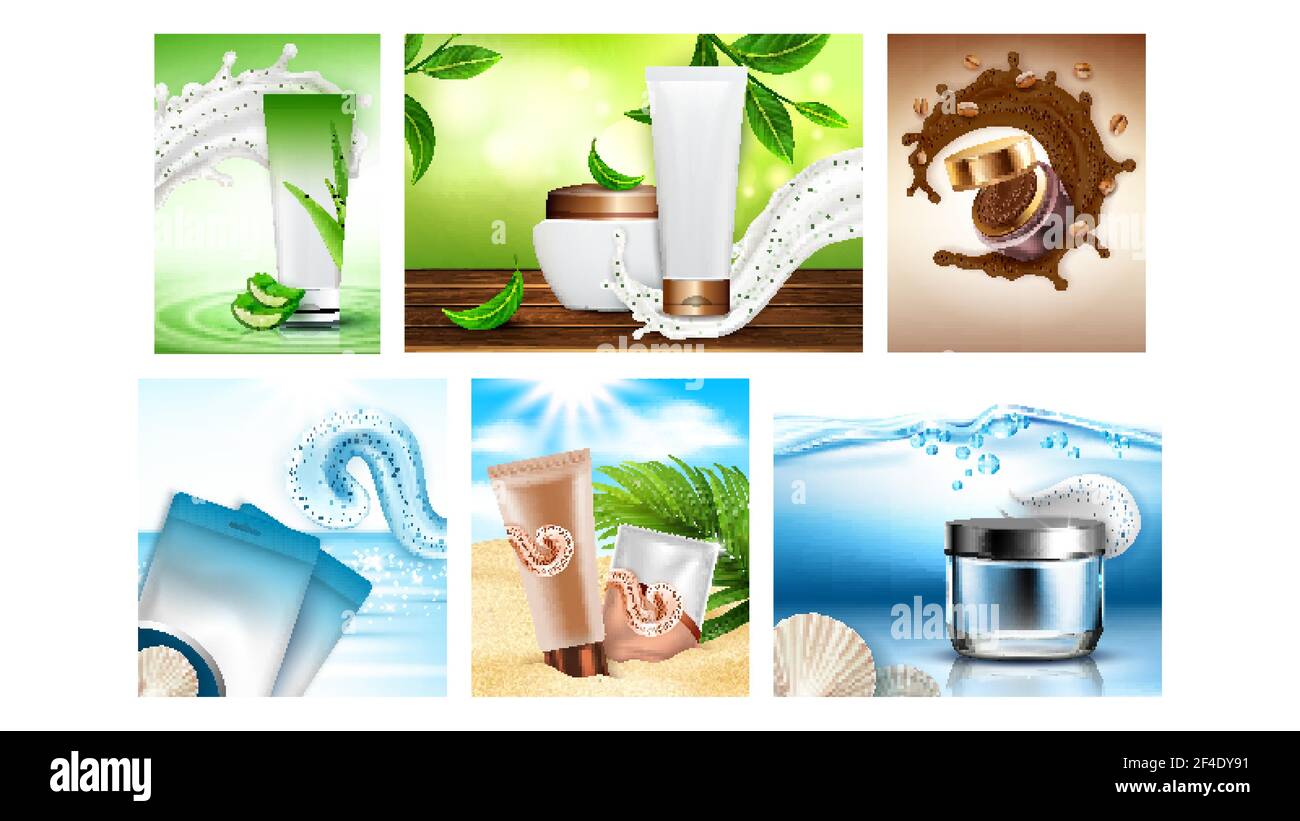 Scrub Cosmetics Creative Promo Posters Set Vector Stock Vector Image ...