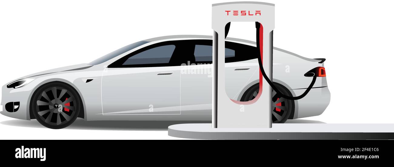 Tesla model 3 red Stock Vector Images - Alamy