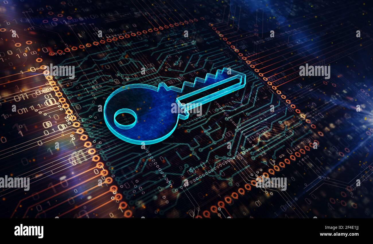 Cyber security, computer protection, digital safety technology with key ...