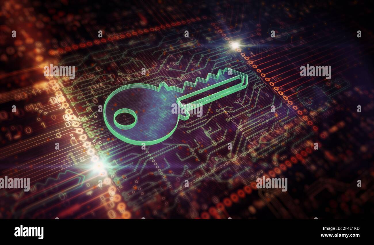 Cyber security, computer protection, digital safety technology with key metal symbols. Abstract ...