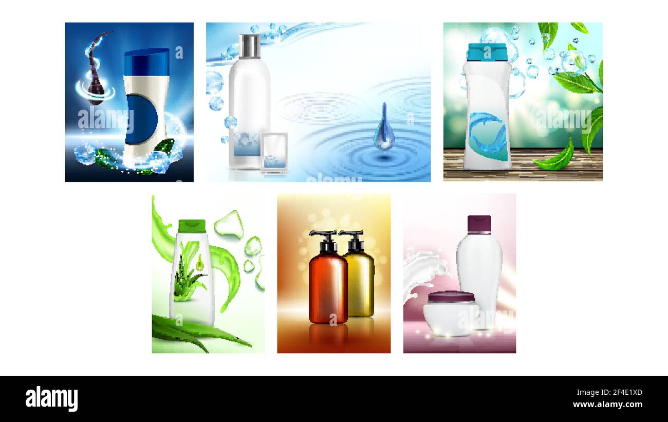 Shampoo And Conditioner Promo Posters Set Vector Stock Vector Image ...