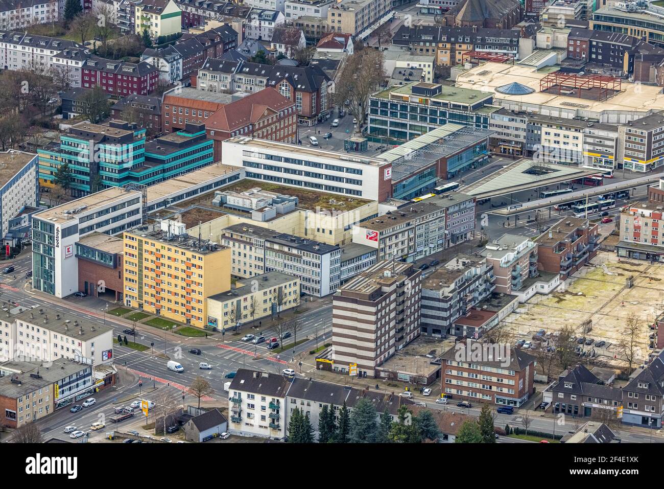 Aerial view, Am Trapez Bottrop, shopping center Hansa Center, Berliner ...