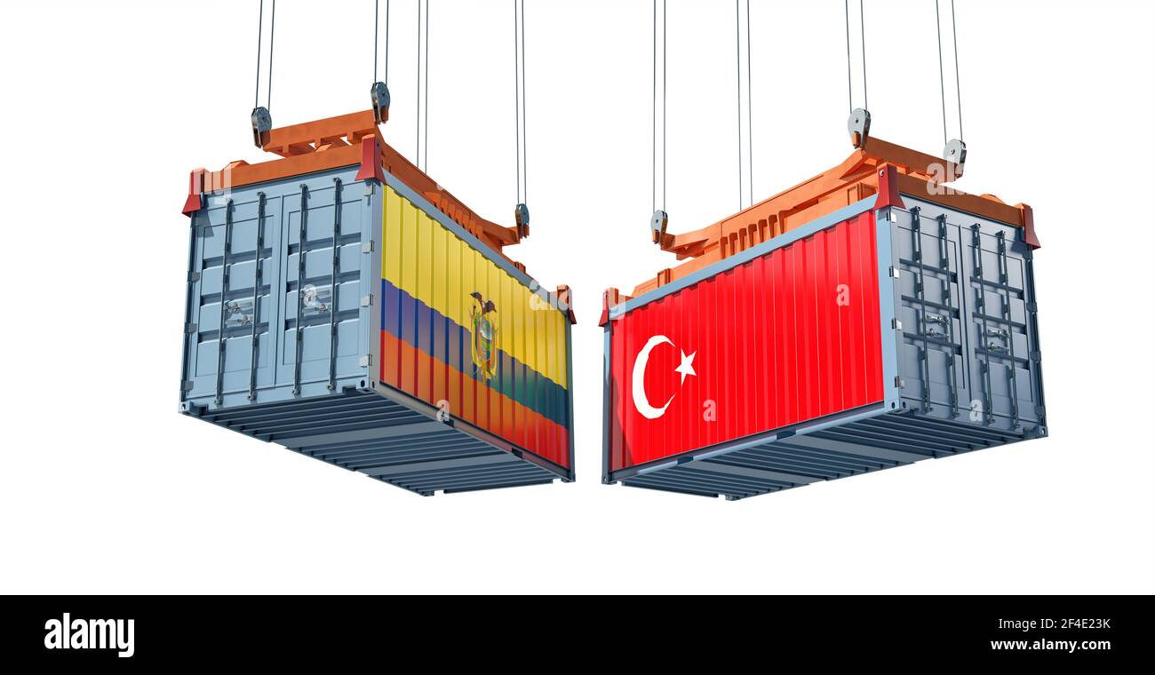 Freight containers with Ecuador and Turkey flag. 3D Rendering Stock ...