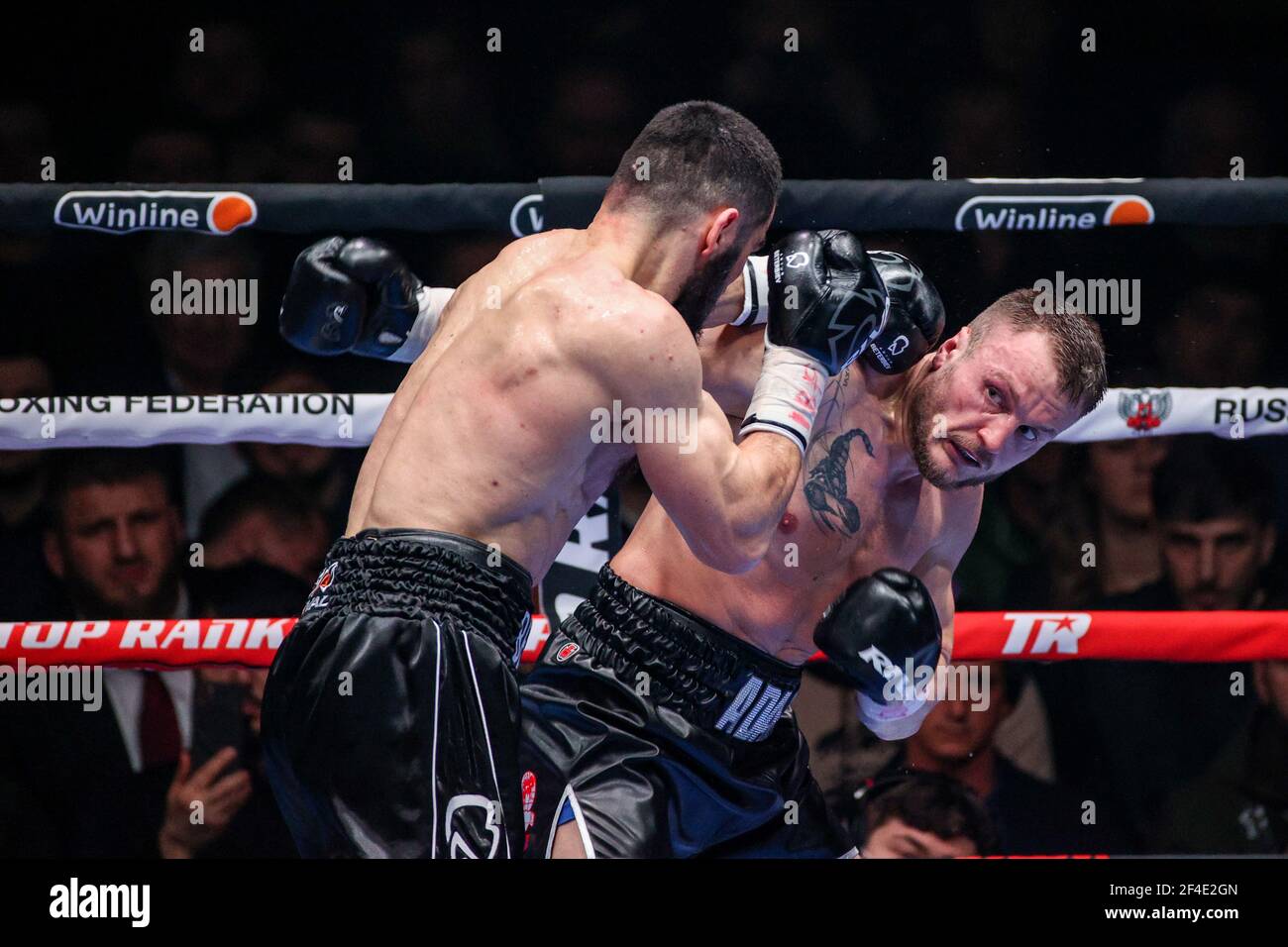 March 20, 2021. Russia, Moscow. Russian boxer Artur Beterbiev and ...