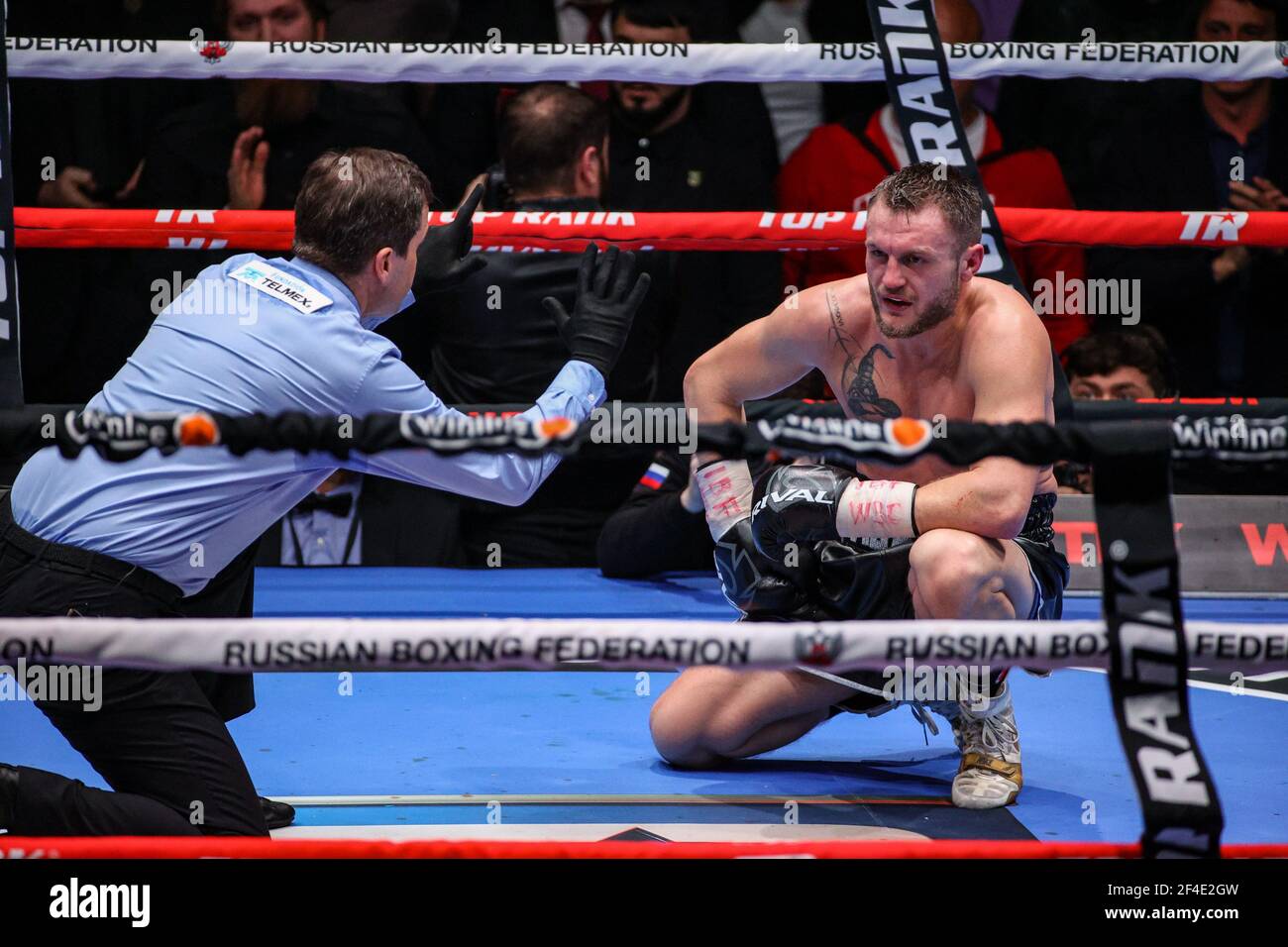 March 20, 2021. Russia, Moscow. Russian boxer Artur Beterbiev and ...