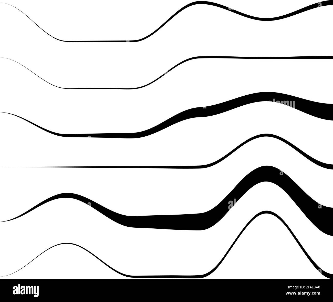 Waving, folded, curved lines. Abstract stripes with billow, undulate ...