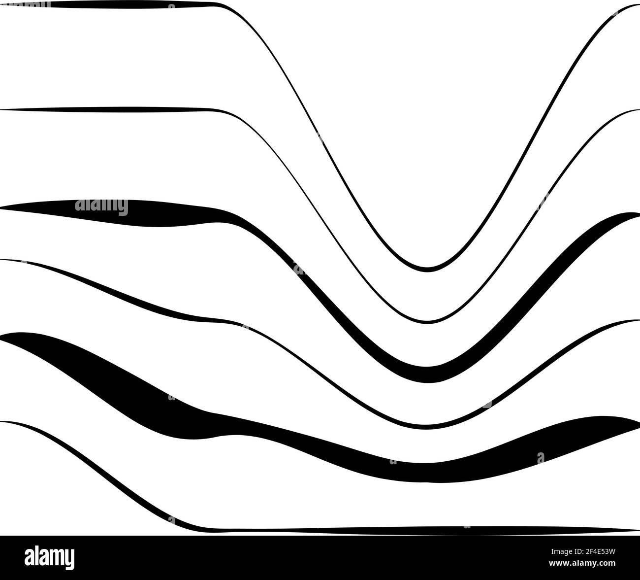 Waving, folded, curved lines. Abstract stripes with billow, undulate ...
