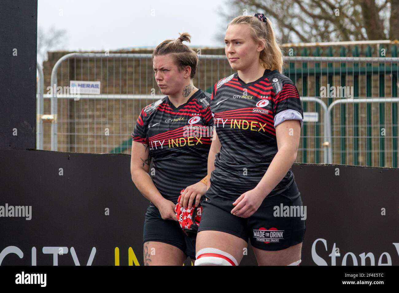 London, UK. 20th Mar, 2021. Saracens entering the pitch before the ...