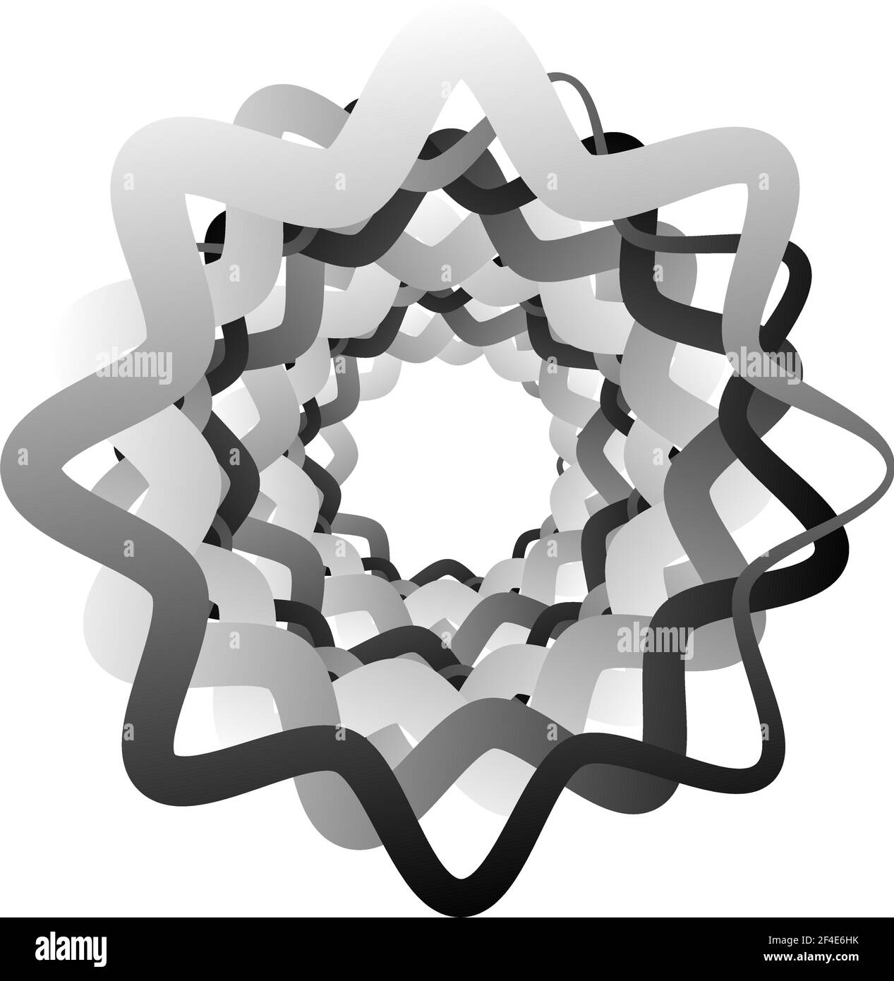 Squiggle, squiggly lines rotated inwards. Circuler, spinning, and ...