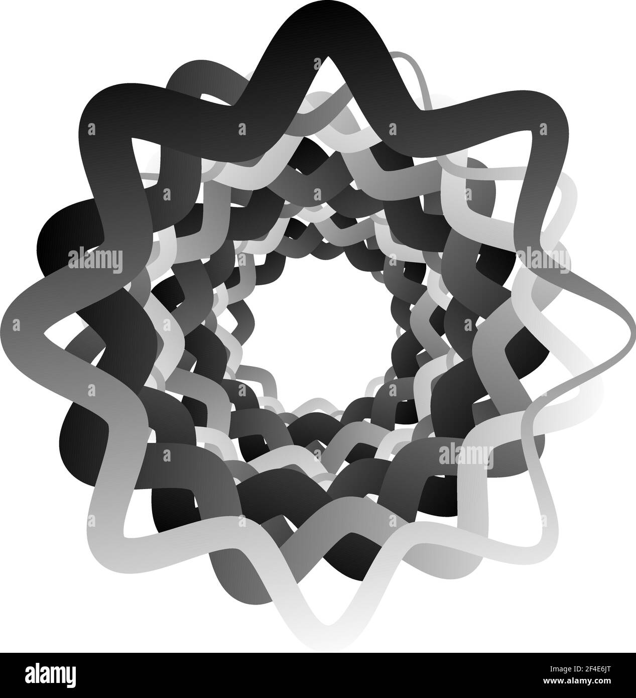 Squiggle, squiggly lines rotated inwards. Circuler, spinning, and ...