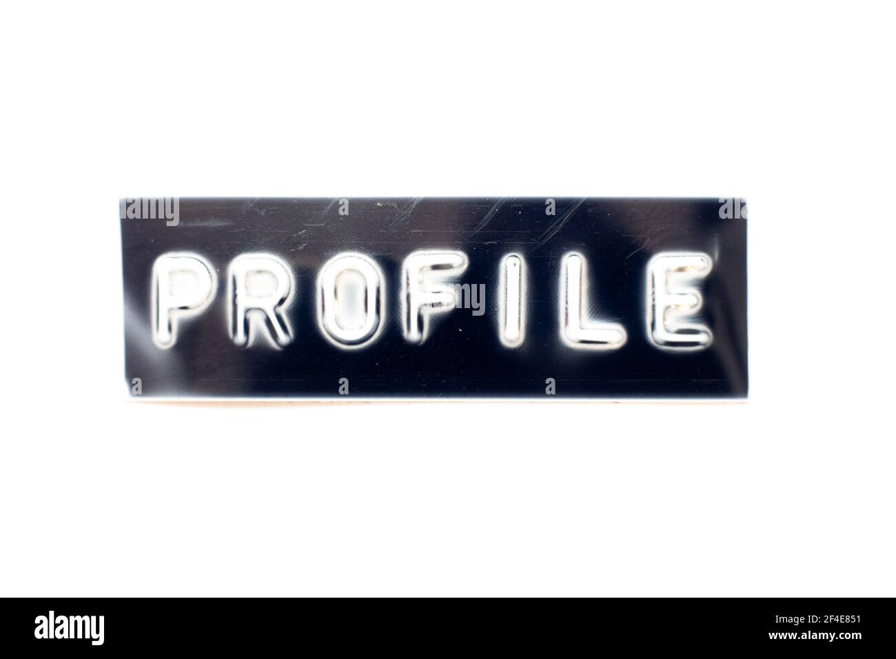 Embossed letter in word profile on black banner with white background ...