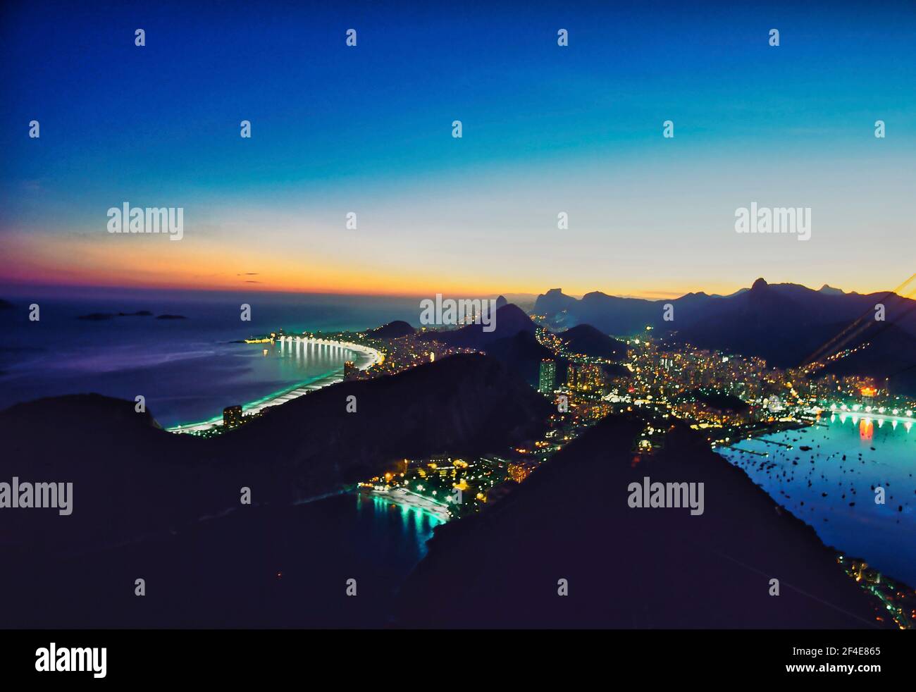 Sunset over Rio de Janeiro and Copacabana, Brazil, from the famous ...