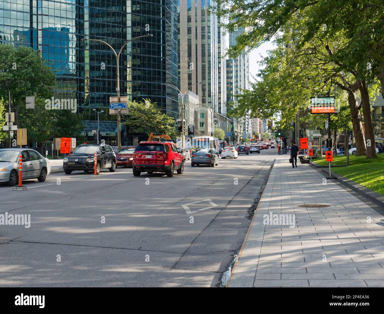 Street with light traffic in downtown Montreal, Quebec,Canada Stock ...