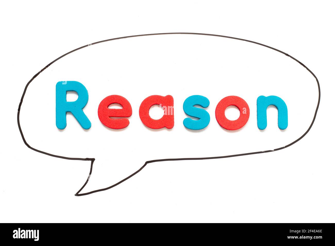 Alphabet letter with word reason in black line hand drawing as bubble ...