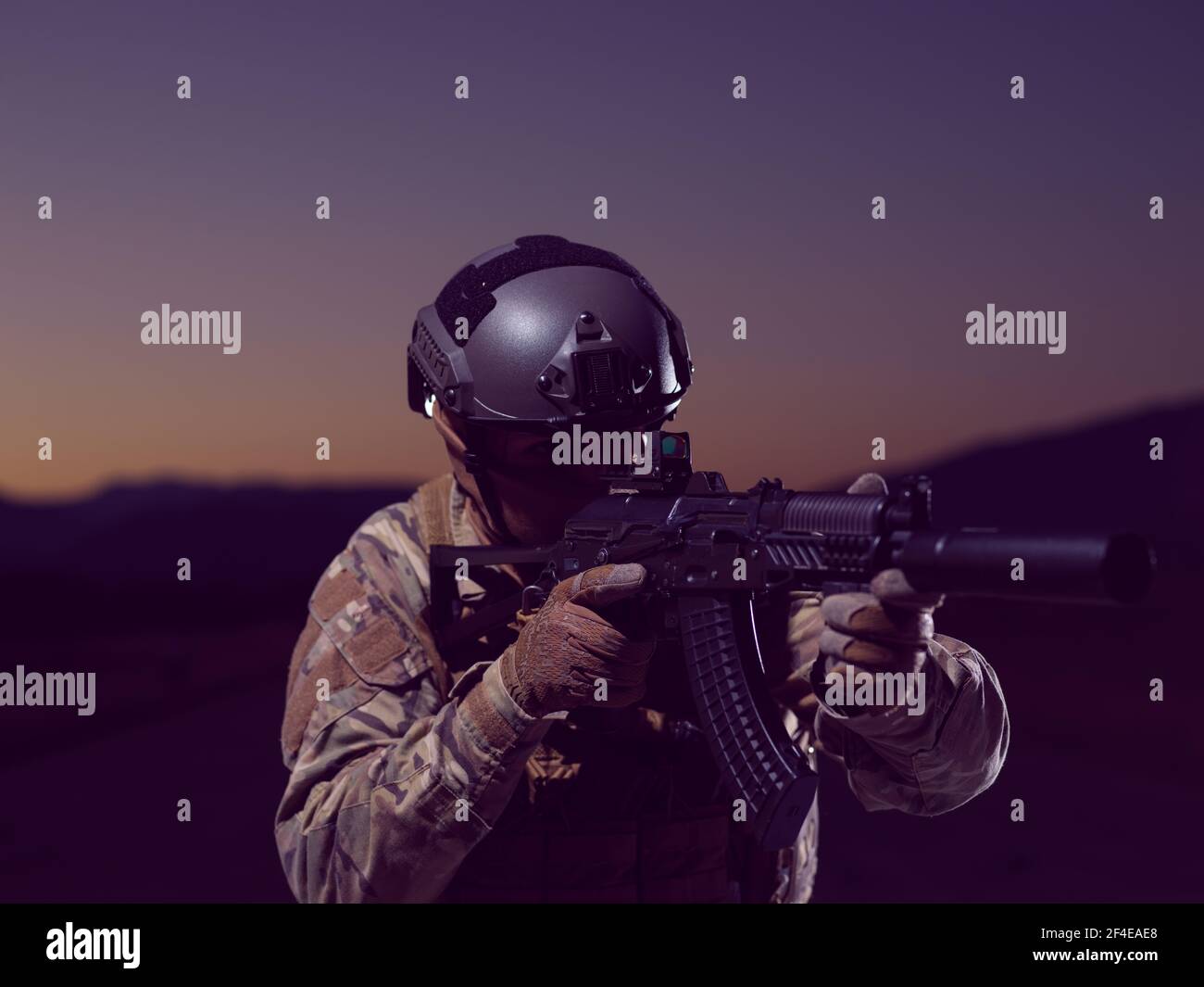 soldier with full combat gear in night mission Stock Photo - Alamy