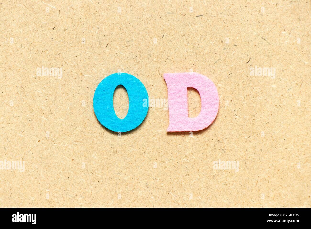 Color cloth alphabet letter in word OD (Abbreviation of overdraft) on ...