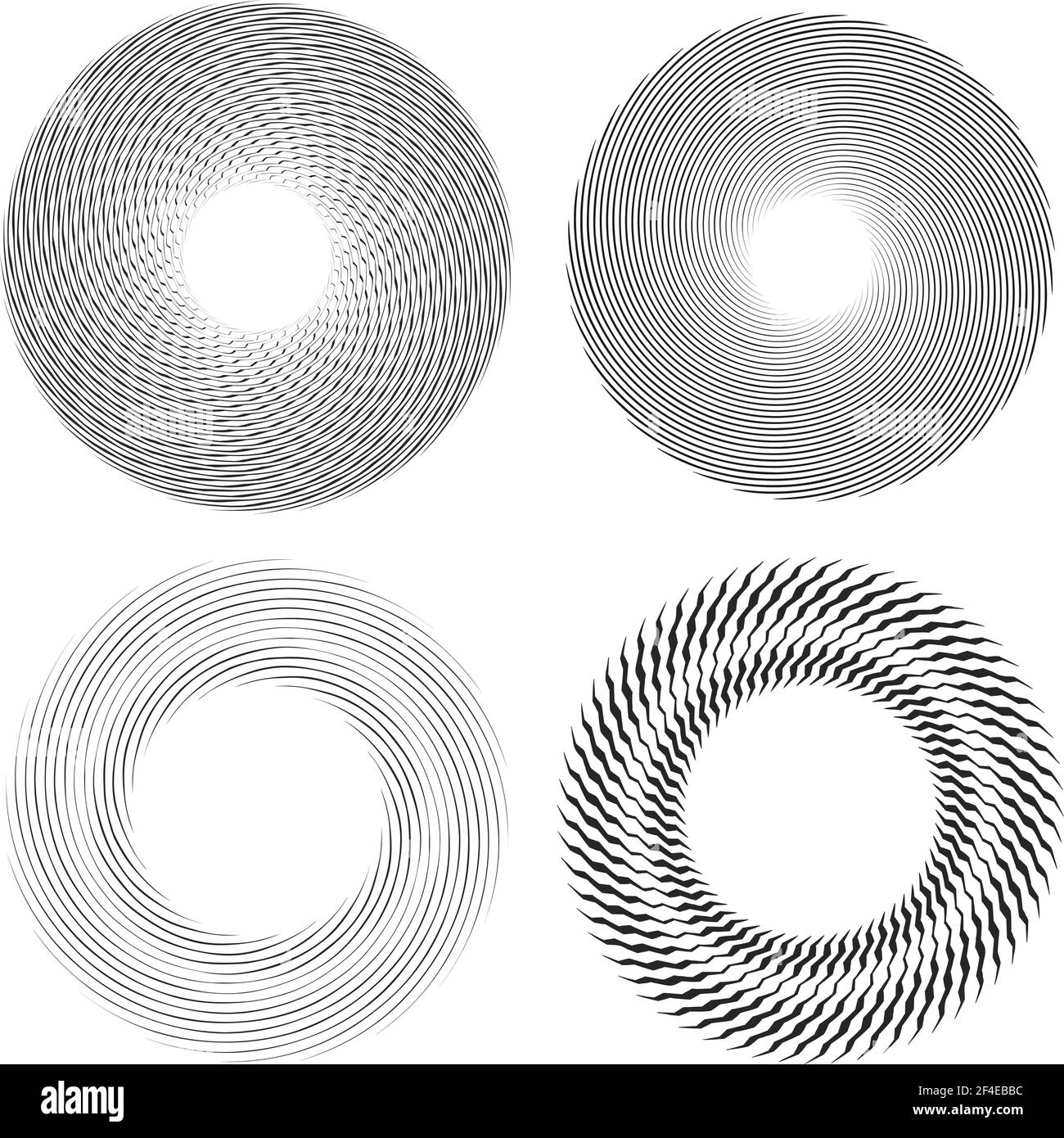Radial spiral with wavy, zigzag, criss-cross lines. Swirl, twirl, and ...