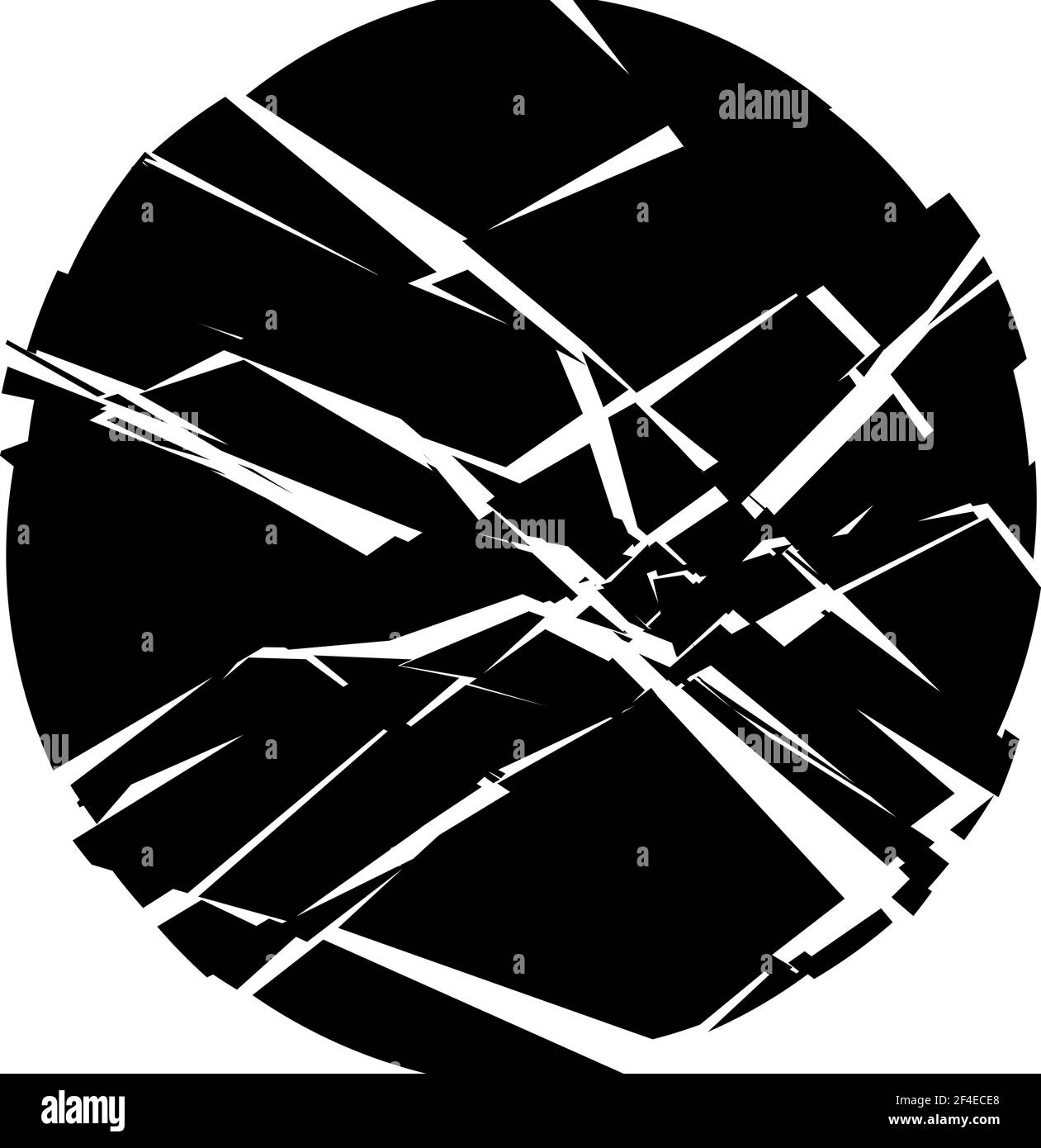 Shattered, fractured, broken geometric circle. Burst, explosion effect ...