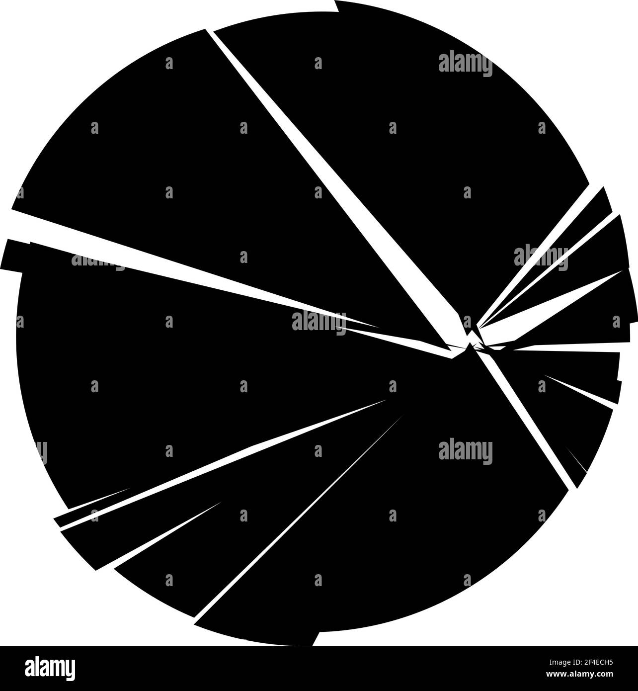 Shattered, fractured, broken geometric circle. Burst, explosion effect ...