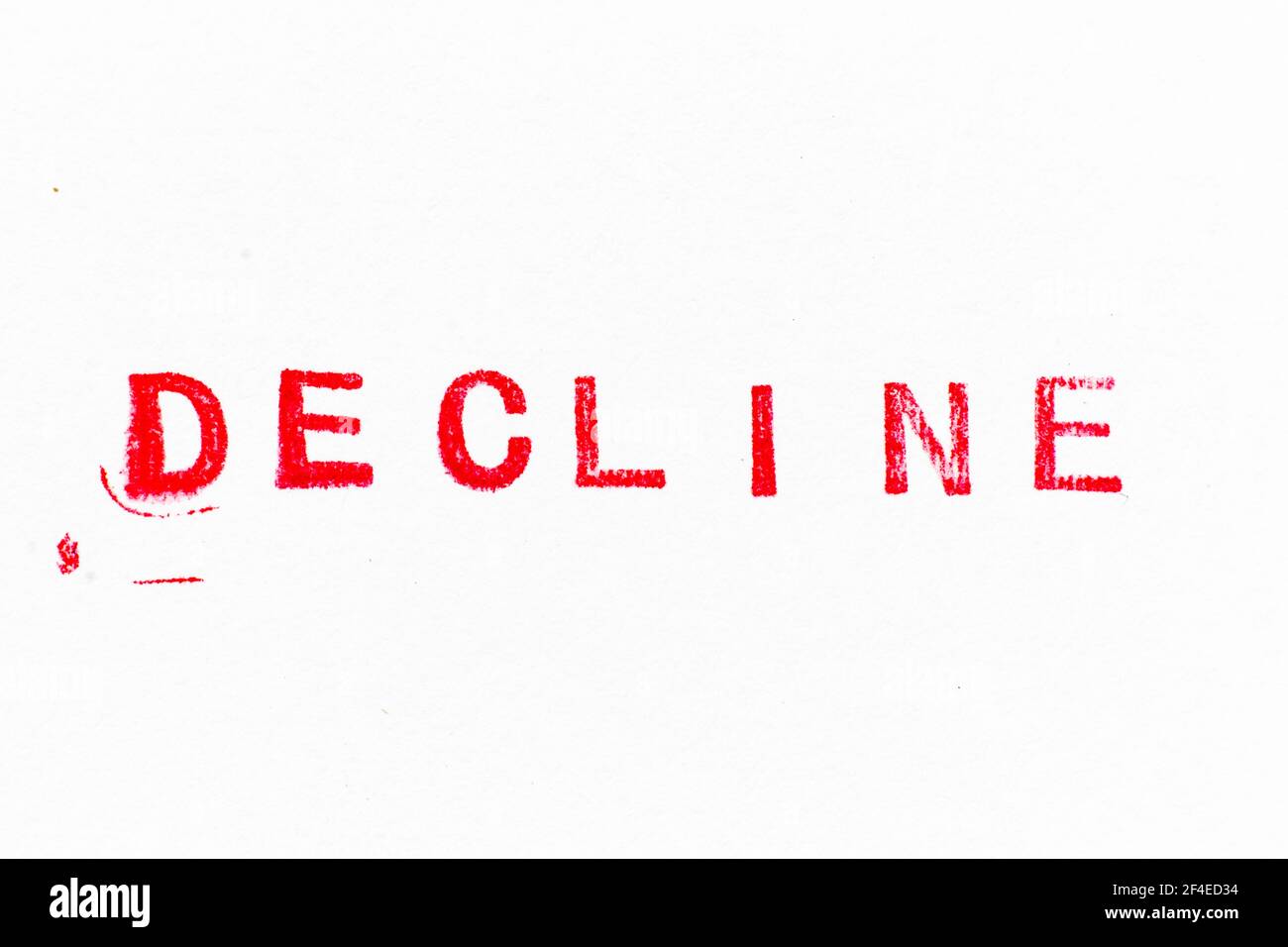Red color decline word ink rubber stamp on white paper background Stock ...