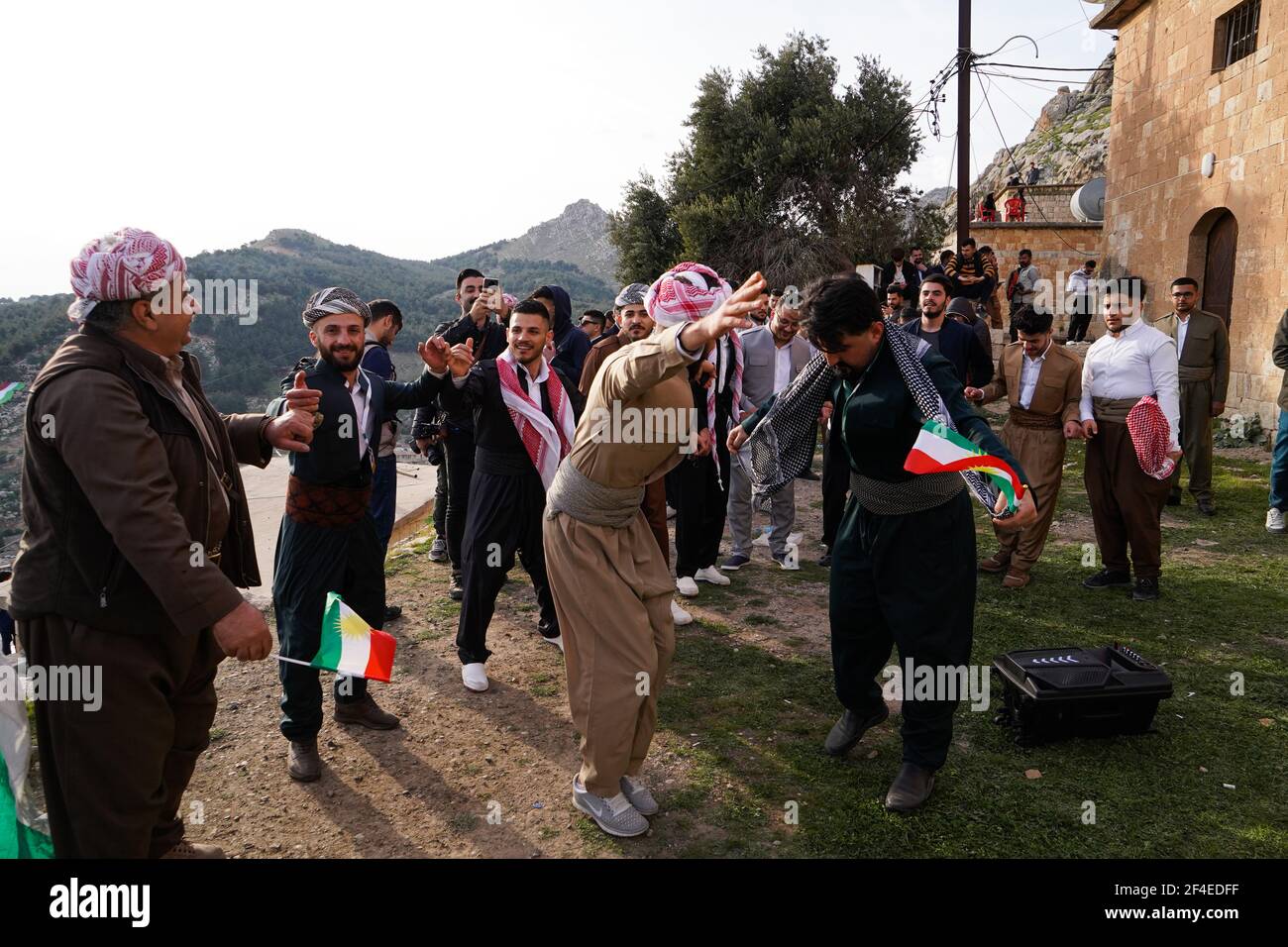 Iraqi Kurds dancing during the Nowruz celebration.The town of Akre in ...