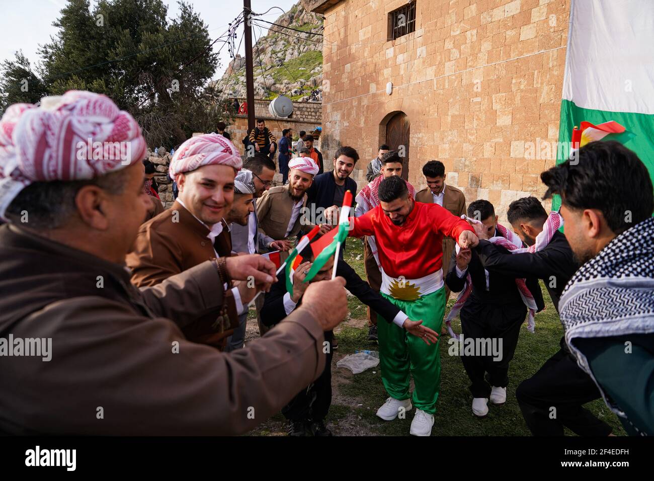 Iraqi Kurds dancing during the Nowruz celebration.The town of Akre in ...