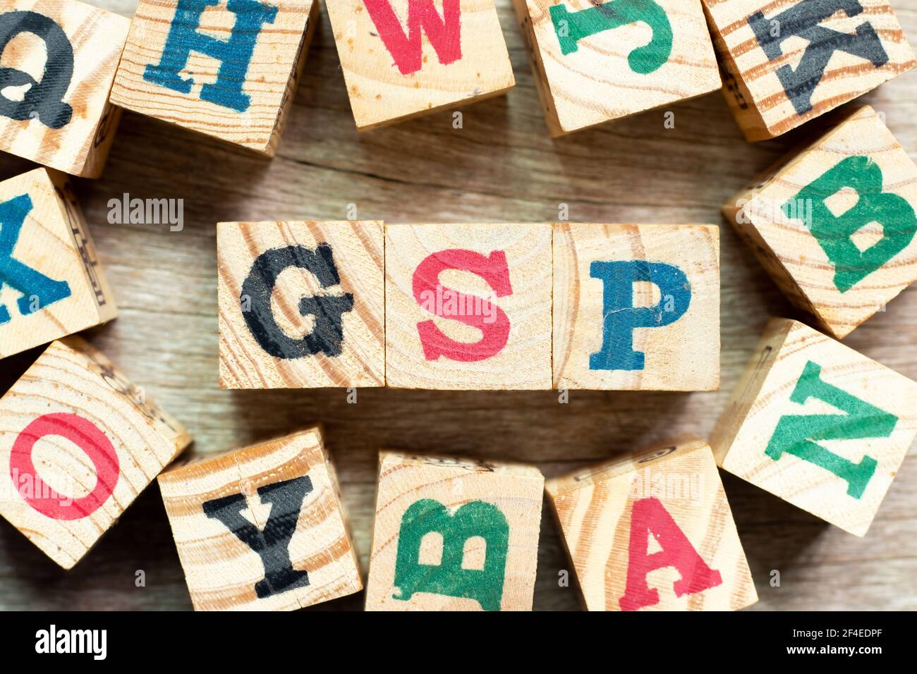 Alphabet letter block in word GSP (Abbreviation of Good Storage ...