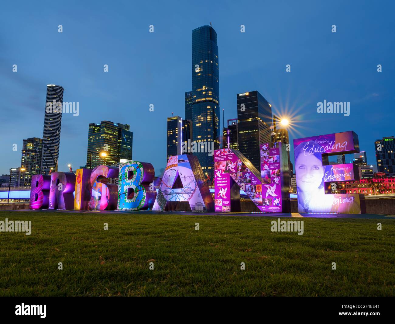 The Brisbane sign seen from the Southbank parklands. In the background ...