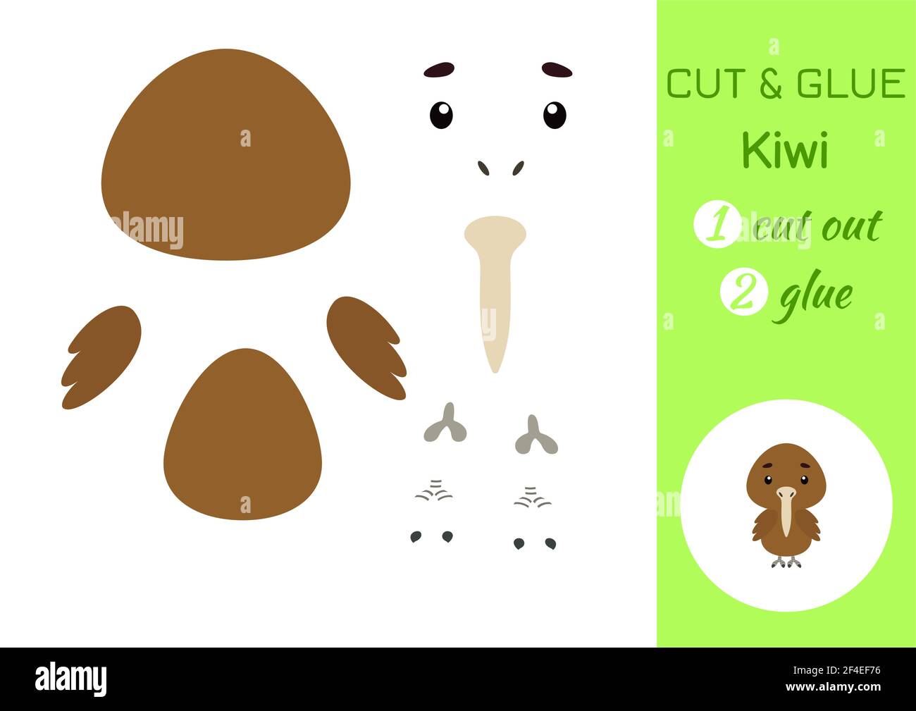 Cut and glue paper little kiwi bird. Kids crafts activity page ...