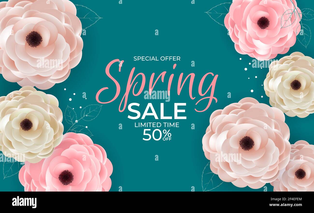 Spring Special Offer Sale Background Poster Natural Flowers and Leaves ...
