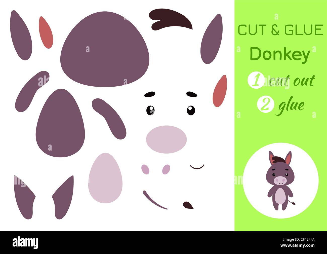 Cut and glue paper little donkey. Kids crafts activity page ...