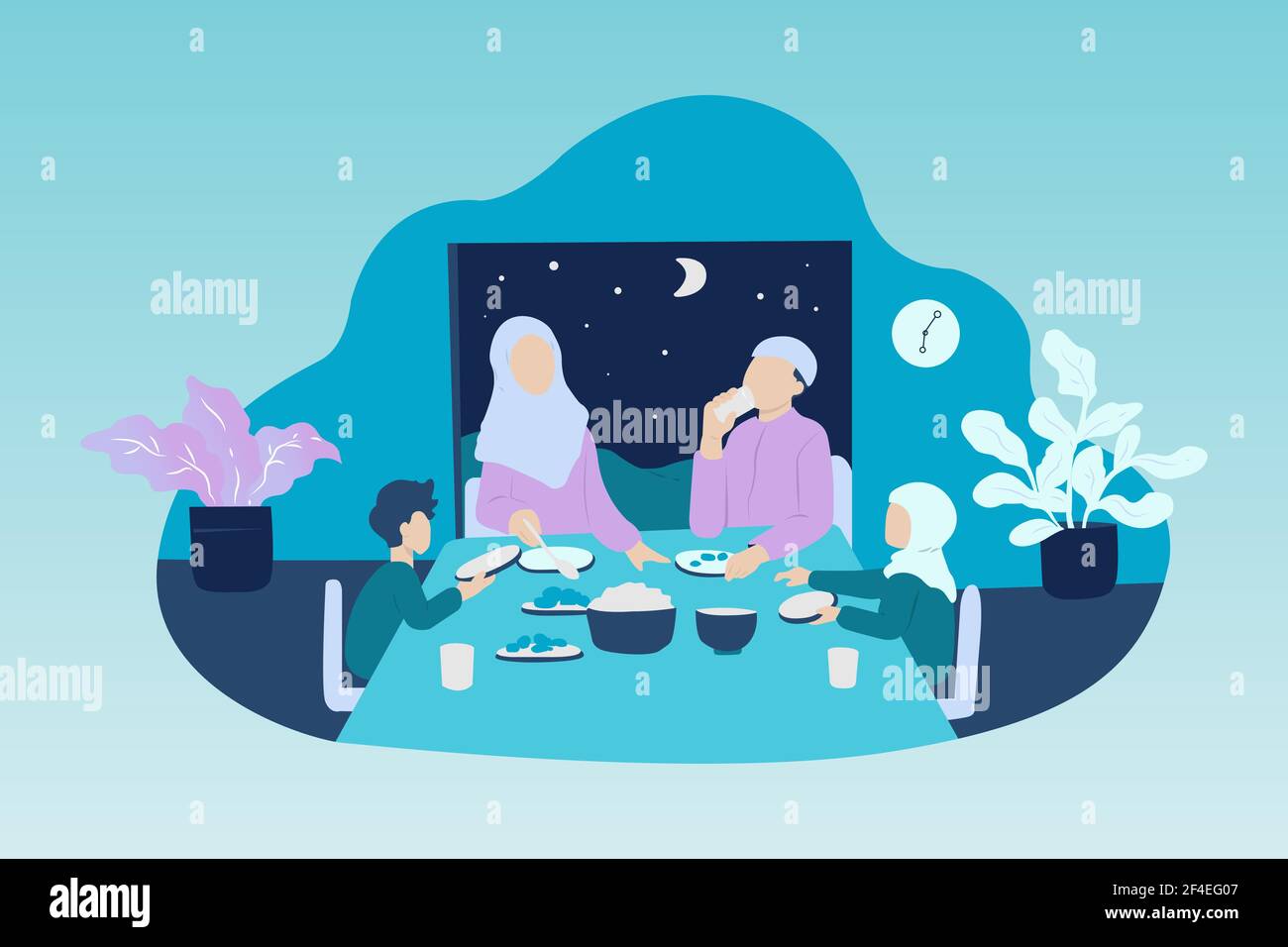 Muslim Family Break The Fast Stock Vector Image & Art - Alamy