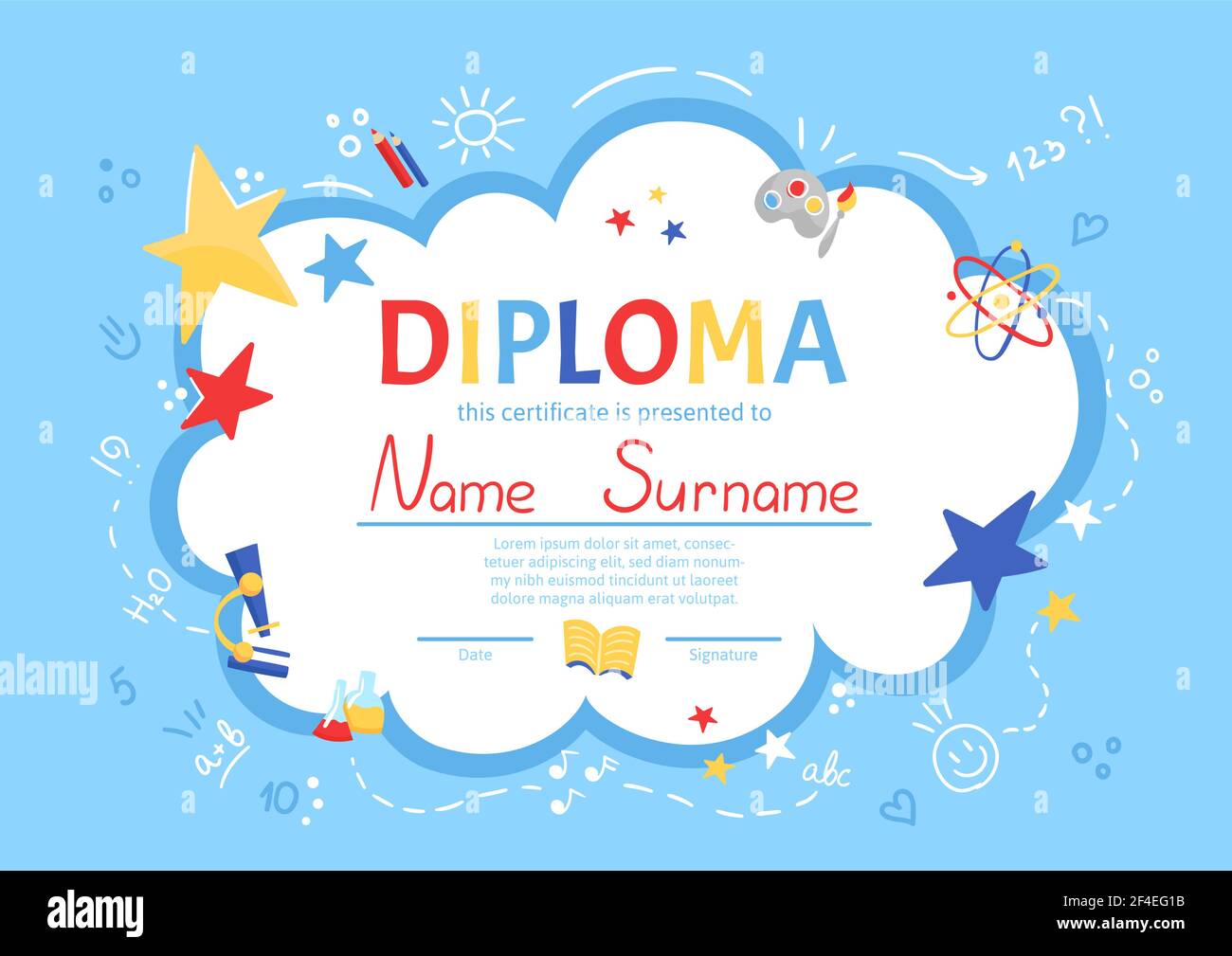 Colorful school and preschool diploma certificate for kids and children ...