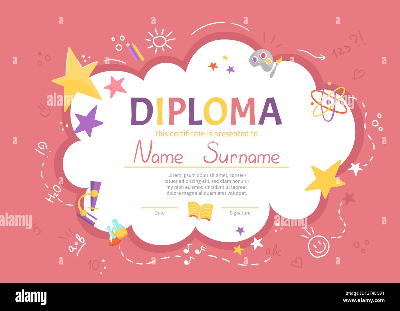 Colorful school and preschool diploma certificate for kids and children ...