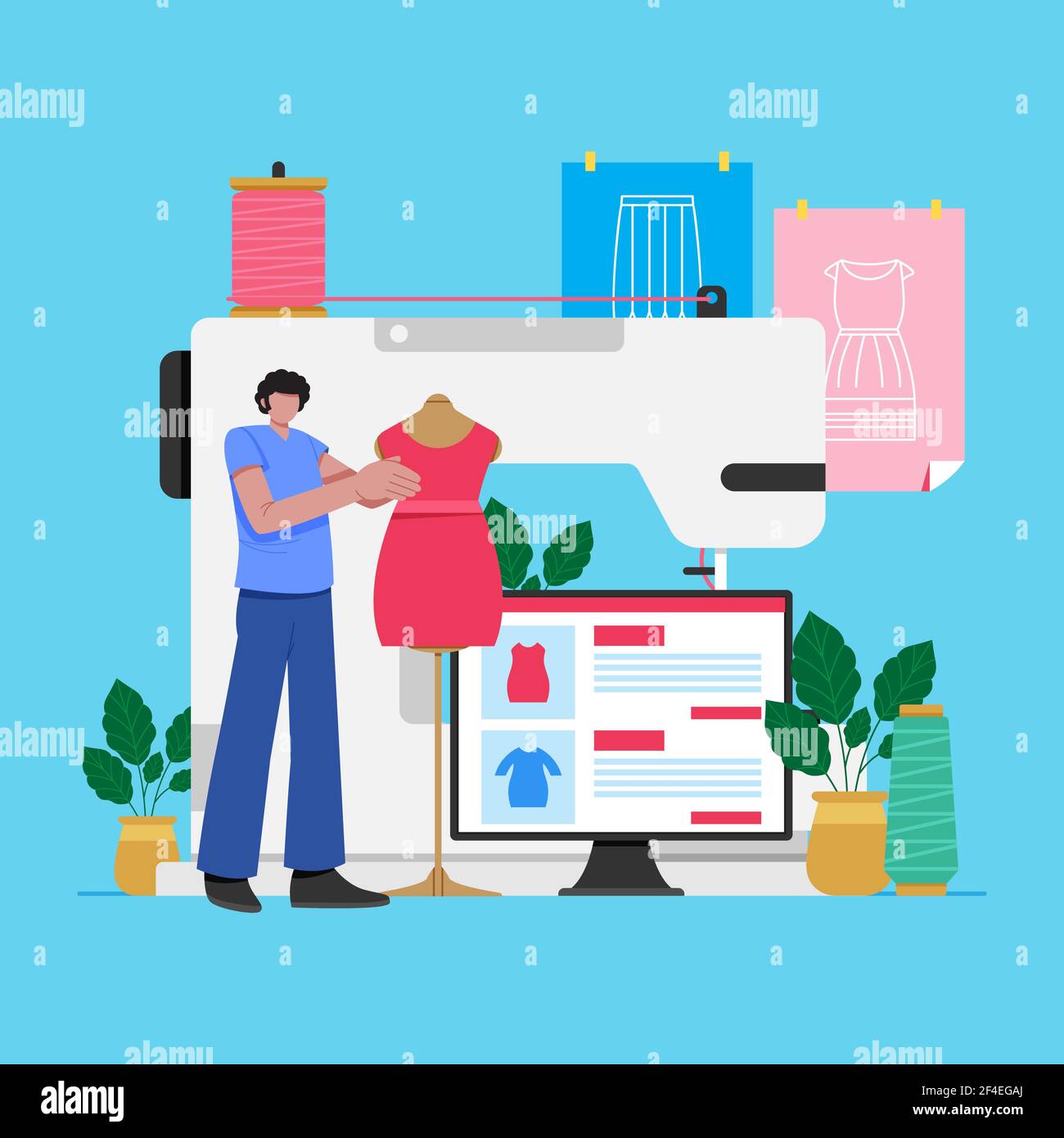 Fashion designer concept with sewing machine Vector illustration Stock ...