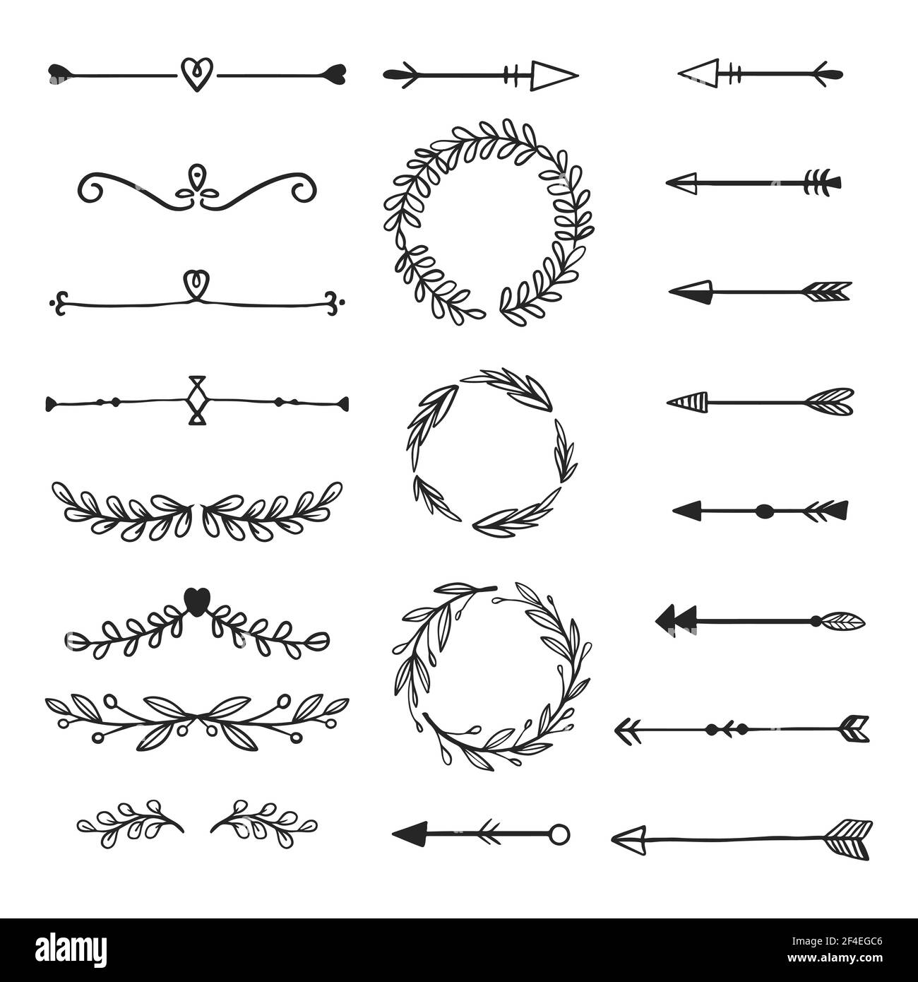 Ornamental frames and arrows hand drawn collection Vector illustration ...