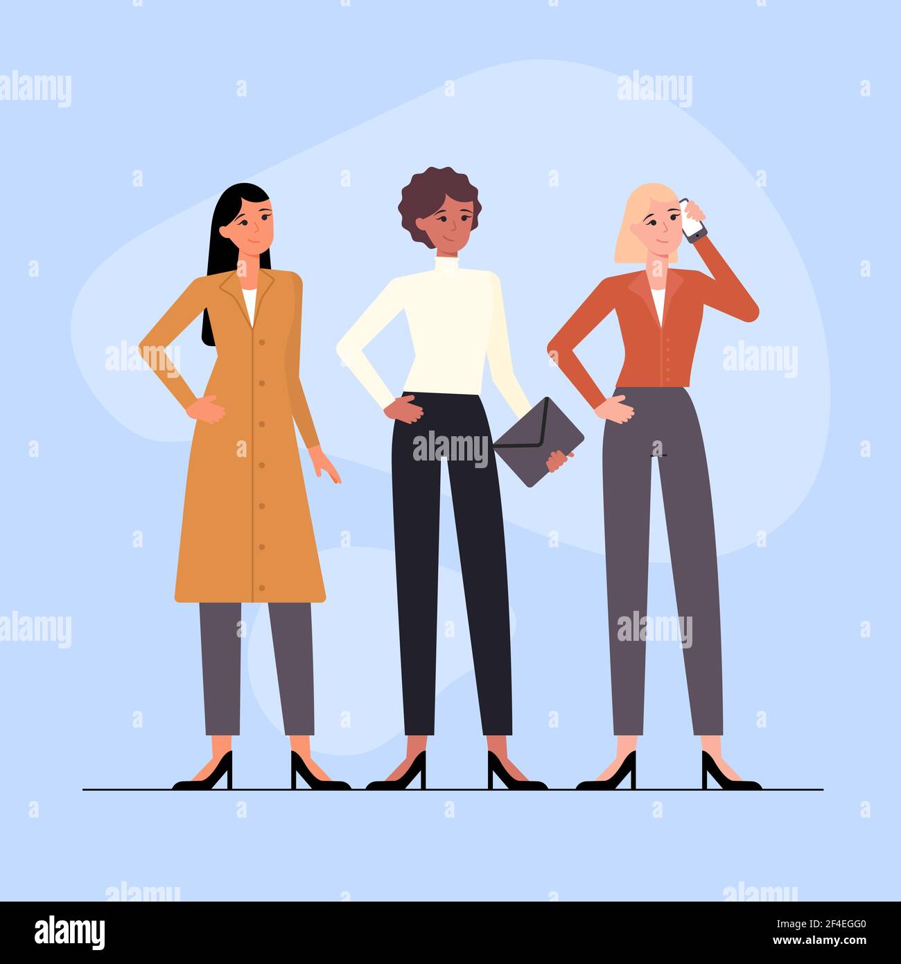 Flat-hand drawn confident female entrepreneurs illustration Vector ...