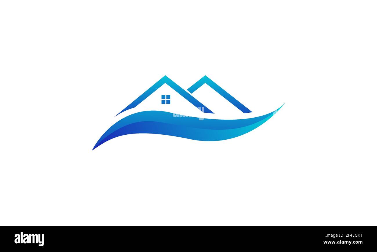 abstract water wave with home estate logo vector symbol icon design ...